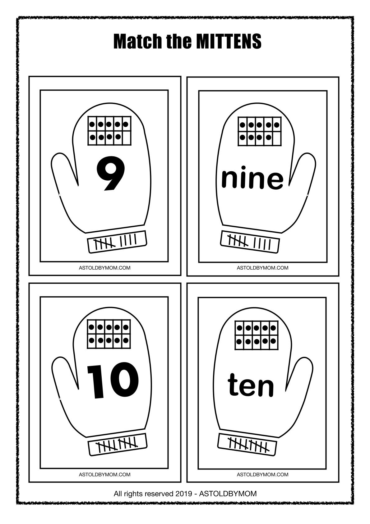 Match the Mittens - Counting, Number Names, Tally Marks - ASTOLDBYMOM