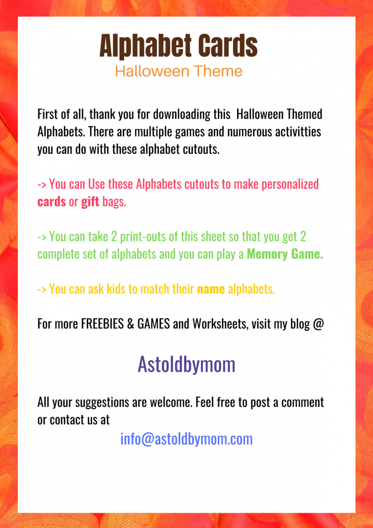 Halloween Alphabets Cards - AS TOLD BY MOM