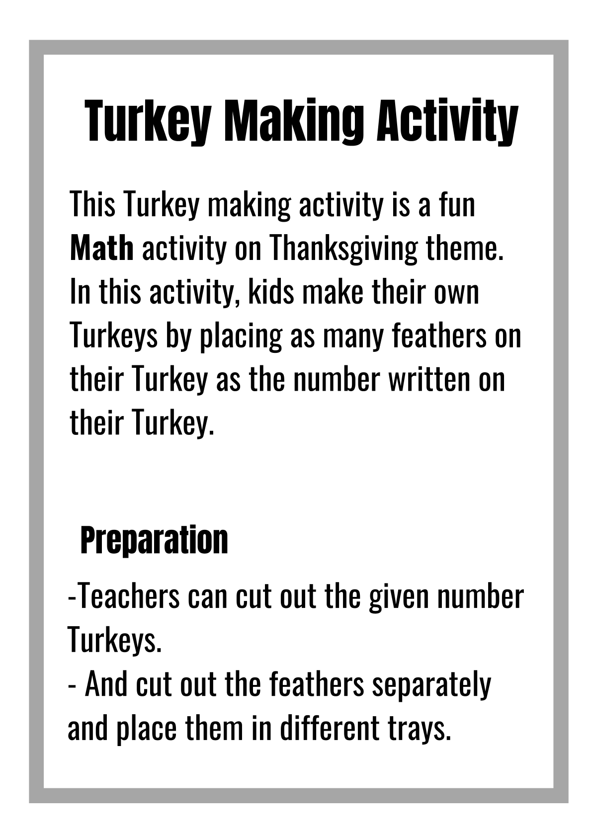 Make A Turkey Preschool to Class 1 Activity - AS TOLD BY MOM