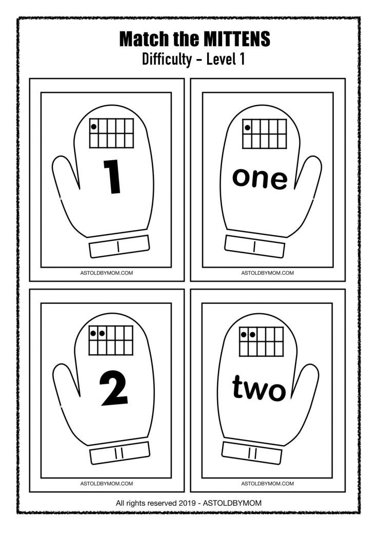 Match the Mittens - Counting, Number Names, Tally Marks - AS TOLD BY MOM