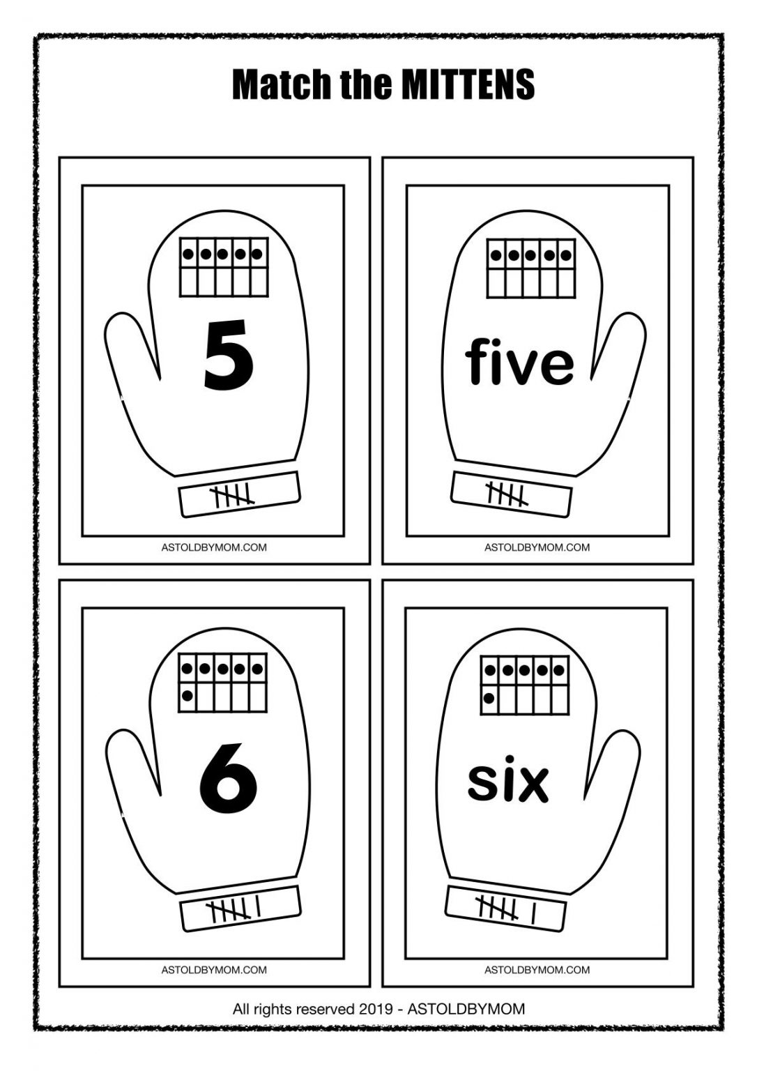 Match the Mittens - Counting, Number Names, Tally Marks - As Told By Mom