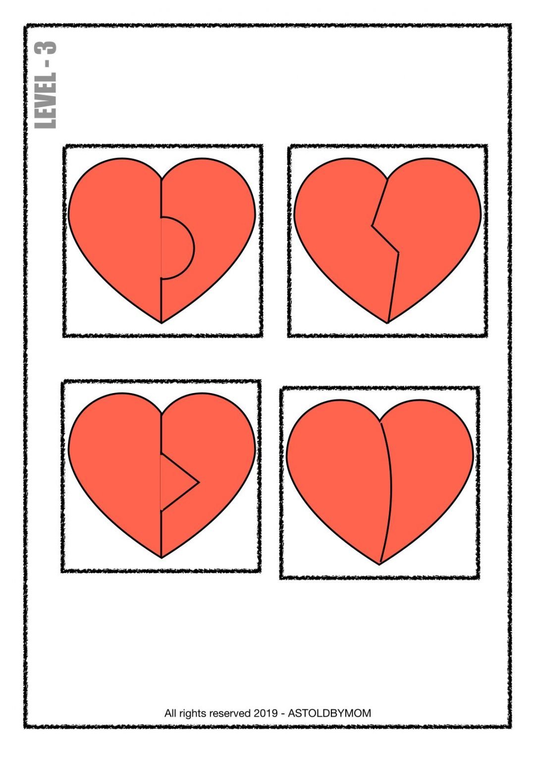 Match Broken Hearts - Preschool, Kindergarten activity - AS TOLD BY MOM