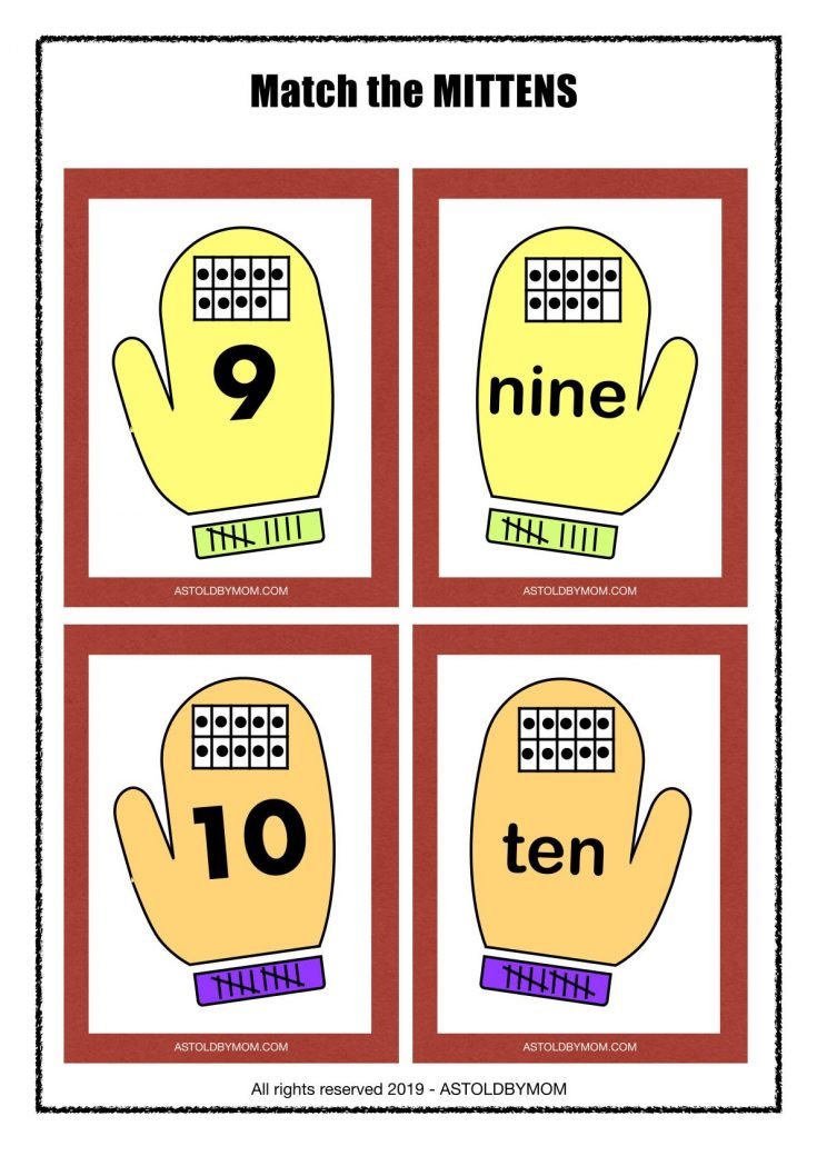 Match the Mittens - Counting, Number Names, Tally Marks - AS TOLD BY MOM