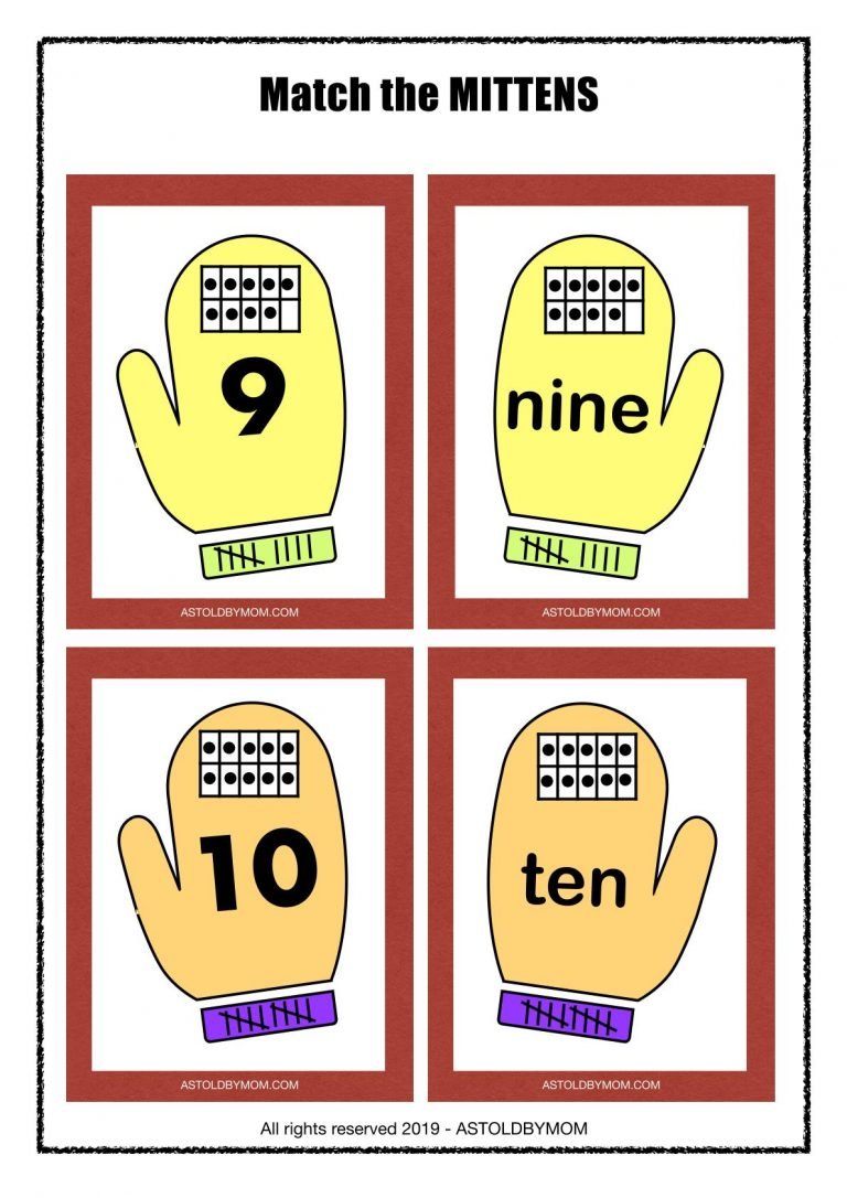 Match the Mittens - Counting, Number Names, Tally Marks - AS TOLD BY MOM
