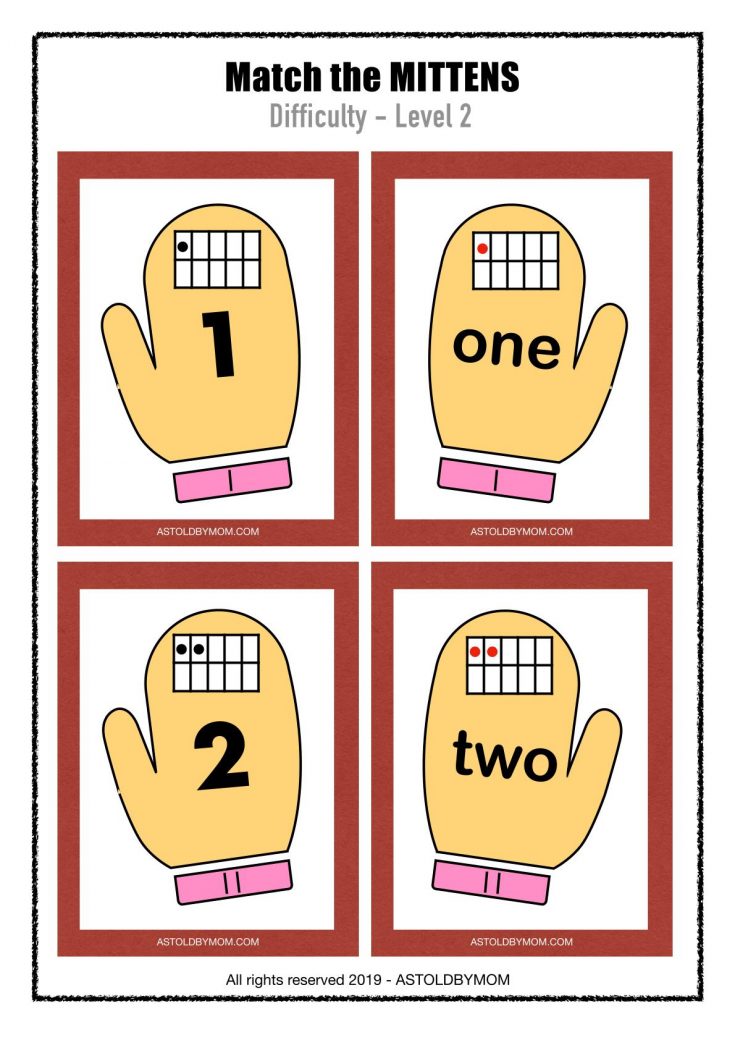 Match the Mittens - Counting, Number Names, Tally Marks - As Told By Mom